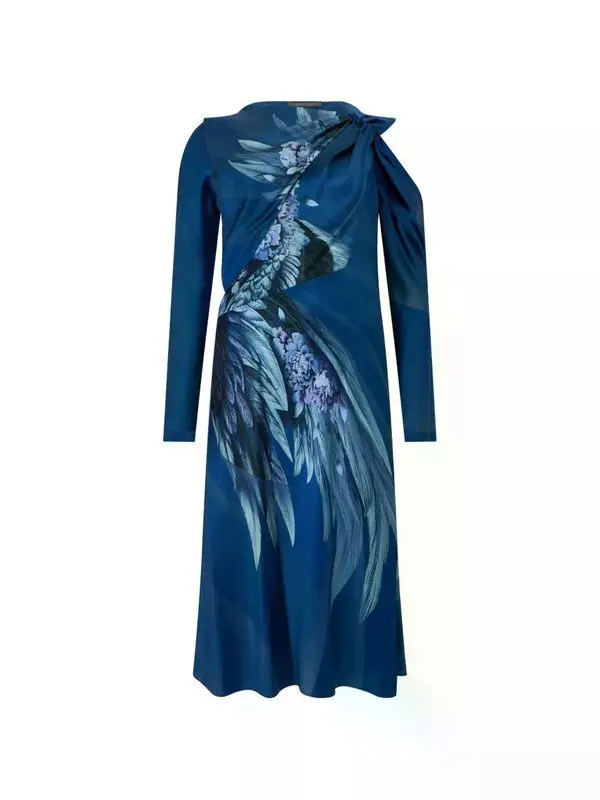 Alberta Ferretti Floral-print Long-sleeved Draped Flared Midi Dress - Blue