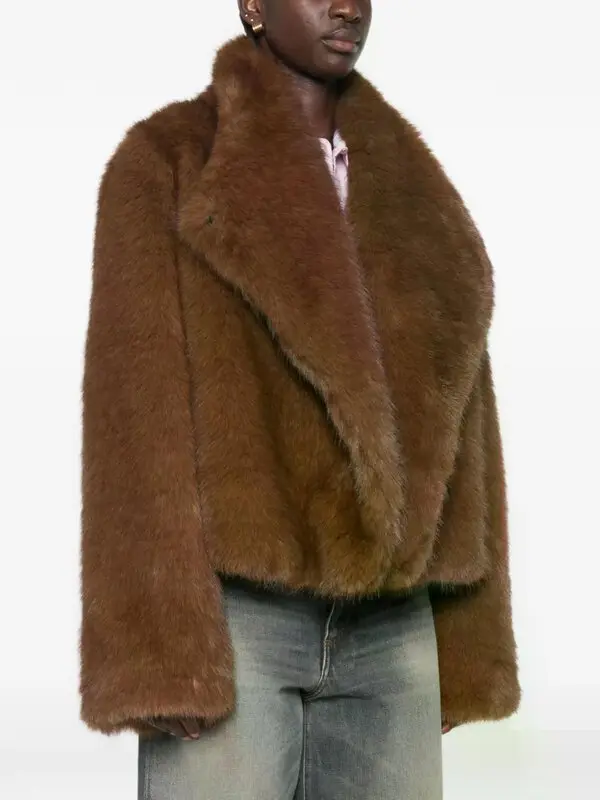 B&B COUTURE Faux Fur Lapel Collar Coat