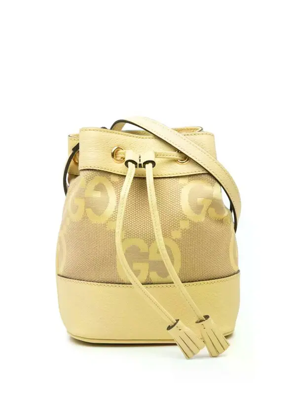 Gucci Ophidia Mini Jumbo Gg Canvas And Calfskin Bucket Bag - Yellow