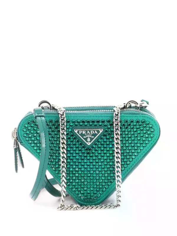 Prada Embellished Satin Mini Crossbody Bag - Green