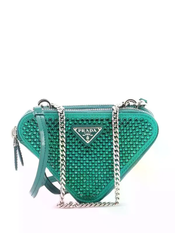 Prada Embellished Satin Mini Crossbody Bag - Green