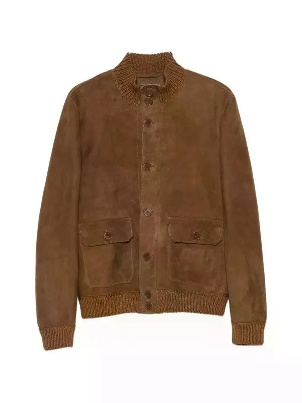 SALVATORE SANTORO Suede Bomber Jacket With Ribbed Trim