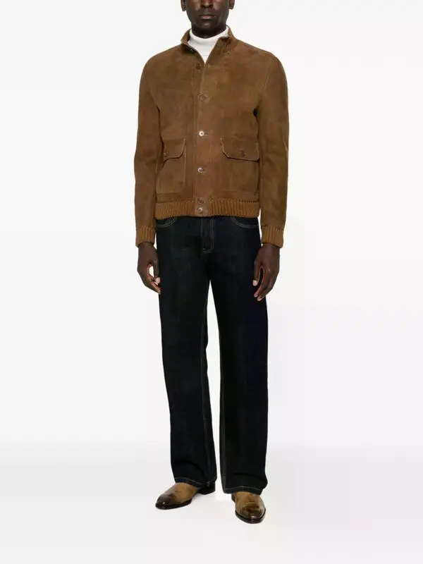 SALVATORE SANTORO Suede Bomber Jacket With Ribbed Trim