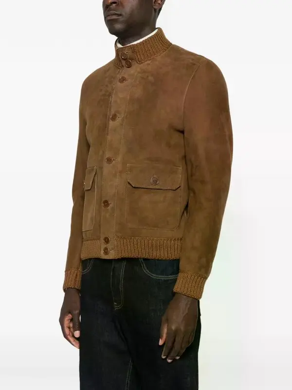 SALVATORE SANTORO Suede Bomber Jacket With Ribbed Trim