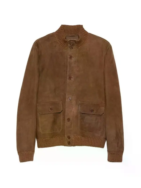 SALVATORE SANTORO Suede Bomber Jacket With Ribbed Trim