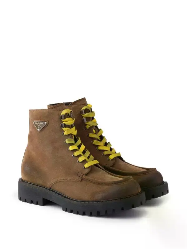 Prada Aged Suede Lace-up Ankle Boots