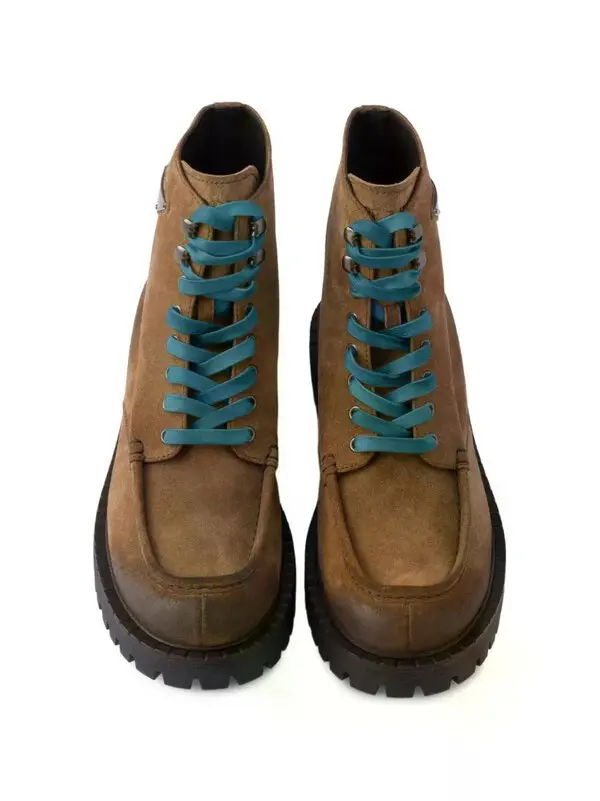 Prada Aged Suede Lace-up Ankle Boots