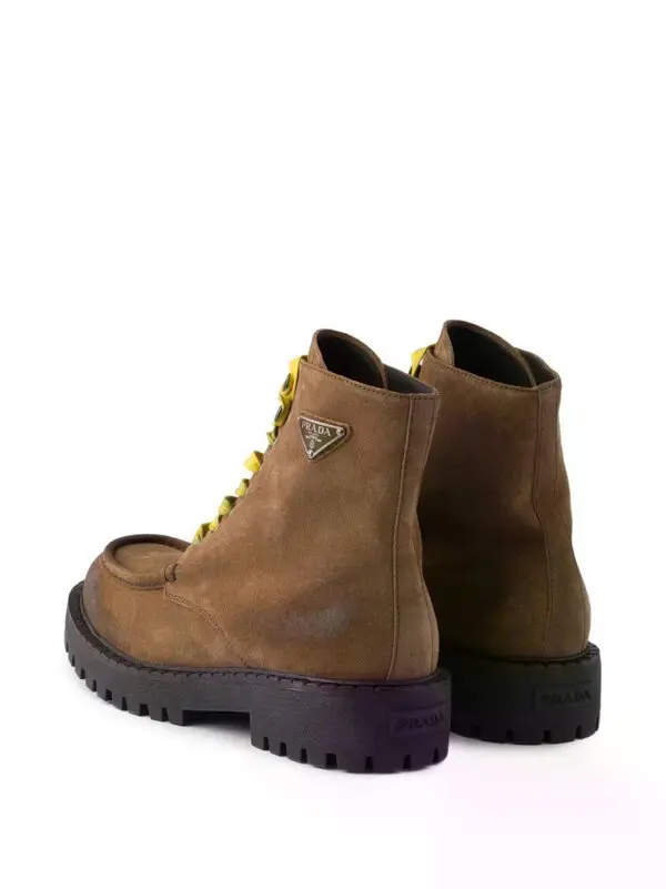 Prada Aged Suede Lace-up Ankle Boots