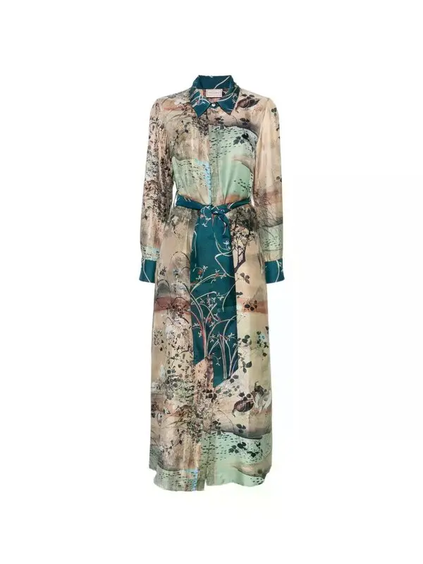 PIERRE-LOUIS MASCIA Graphic Print Belted Midi Dress