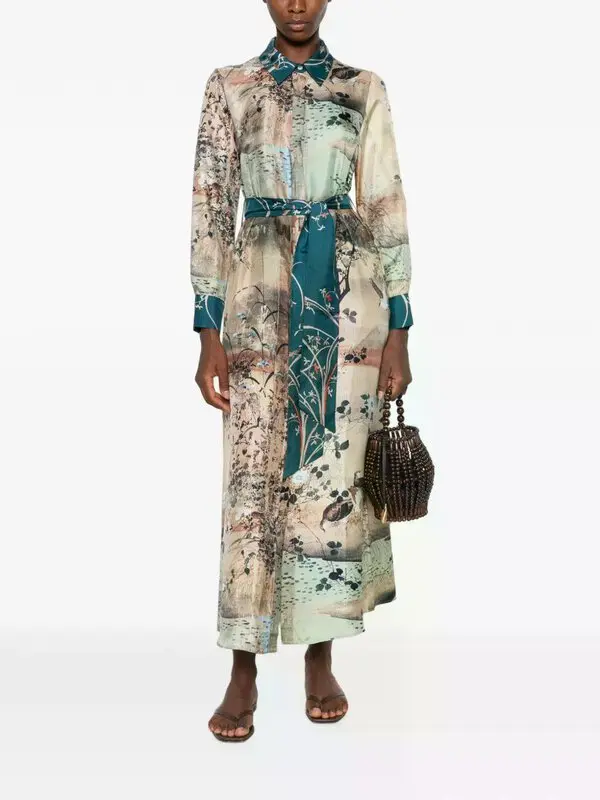 PIERRE-LOUIS MASCIA Graphic Print Belted Midi Dress