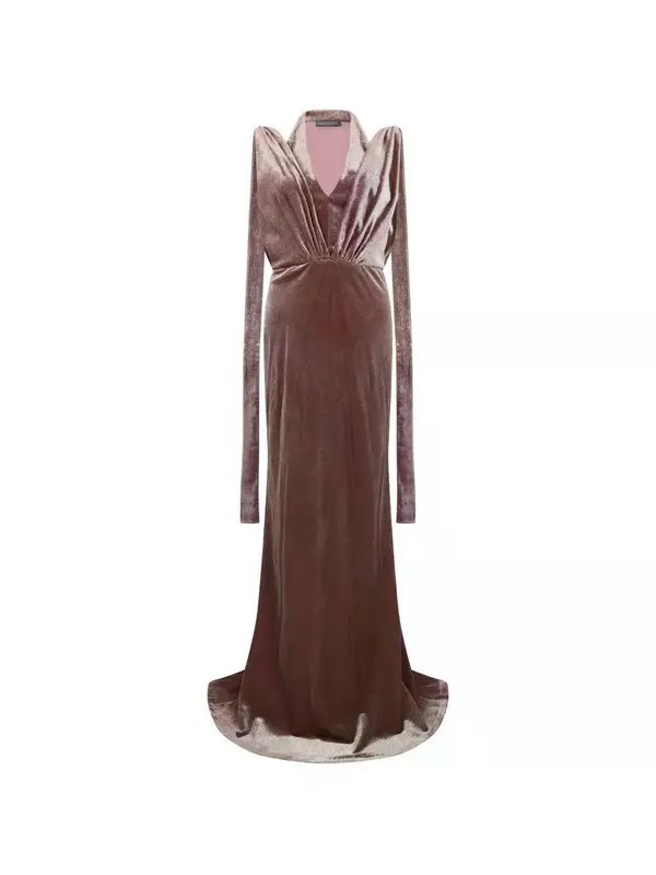 Alberta Ferretti Velvet-texture Long-sleeved Fitted Maxi Dress - Pink