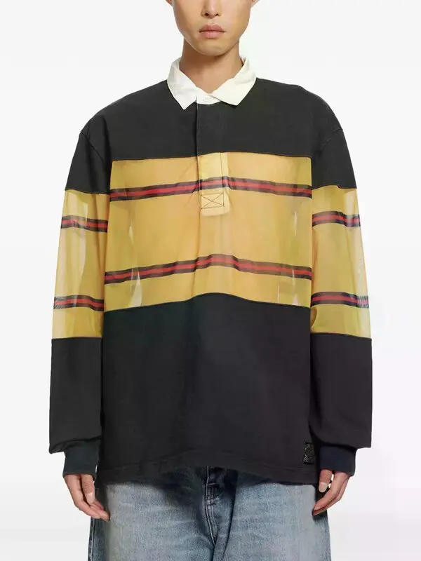 Kapital Sheer-panelled Striped Rugby Polo Shirt - Black