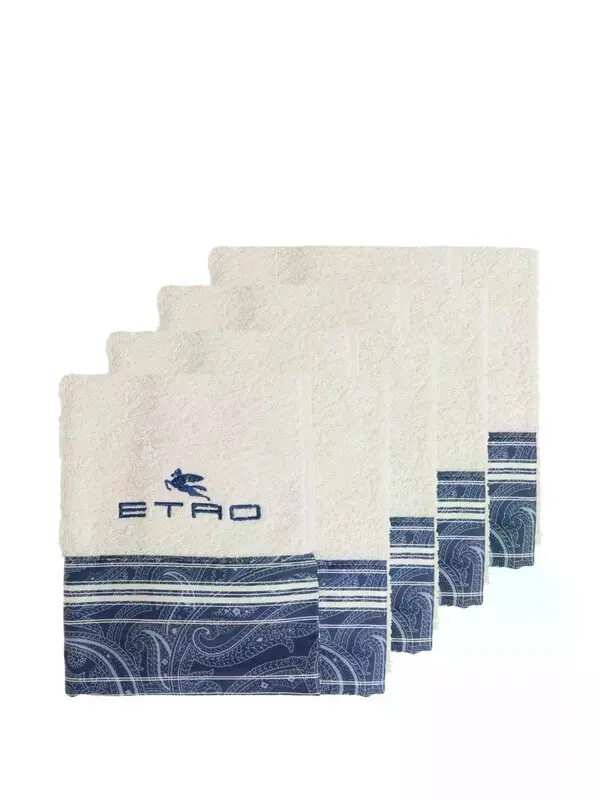 Etro Paisley-print Logo-embroidered Towels Set - White