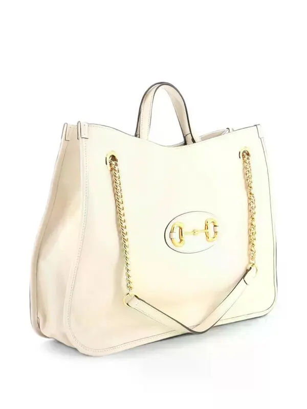 Gucci Horsebit 1955 Chain Leather Large Tote Bag - White