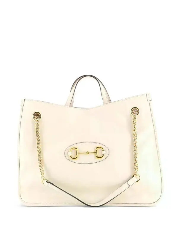 Gucci Horsebit 1955 Chain Leather Large Tote Bag - White