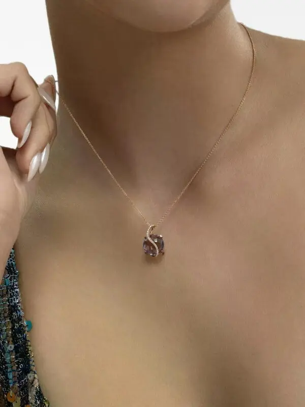 LISA NIK Amethyst And Diamond Necklace In 18k Rose Gold - Pink