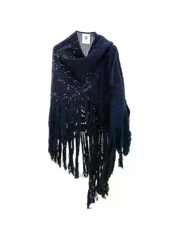 CHIARA IS Scialle Coperta Peonia Crochet-knit Fringed Shawl - Blue