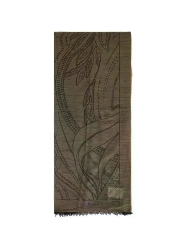Alberta Ferretti Leaf-pattern Frayed-edge Scarf