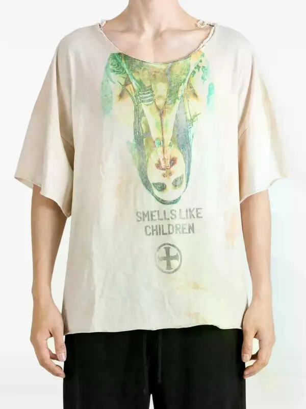 SAITOS Graphic-print Raw-edge T-shirt