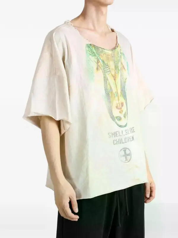 SAITOS Graphic-print Raw-edge T-shirt