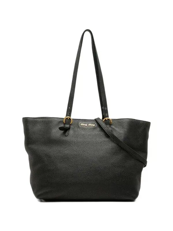 Miu Miu Vitello Daino Open Convertible Tote Satchel - Black