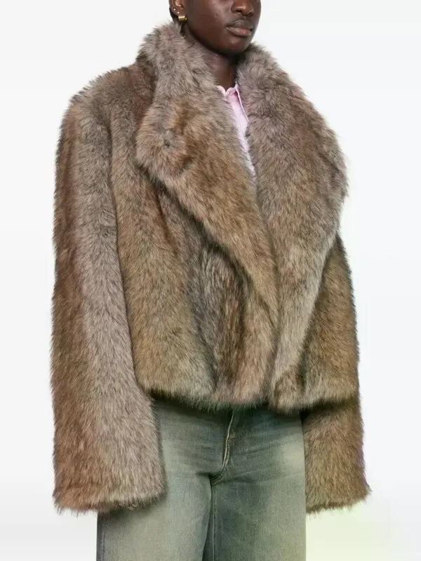 B&B COUTURE Faux-fur Wide-lapel Coat