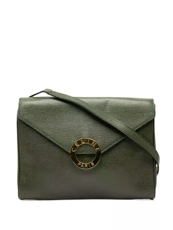 Celine 2012 Calfskin Circle Logo Envelope Flap Crossbody Bag - Green