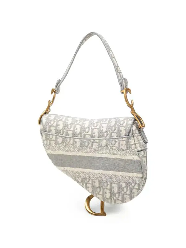 Dior 2020 Oblique Embroidered Canvas Saddle Bag Shoulder Bag