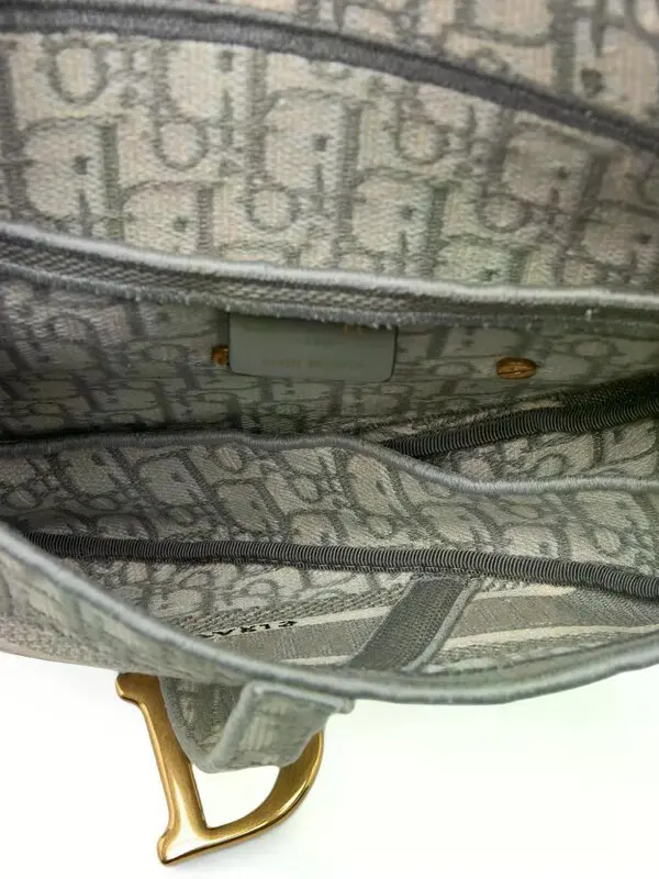Dior Oblique Embroidered Canvas Saddle Shoulder Bag - Grey