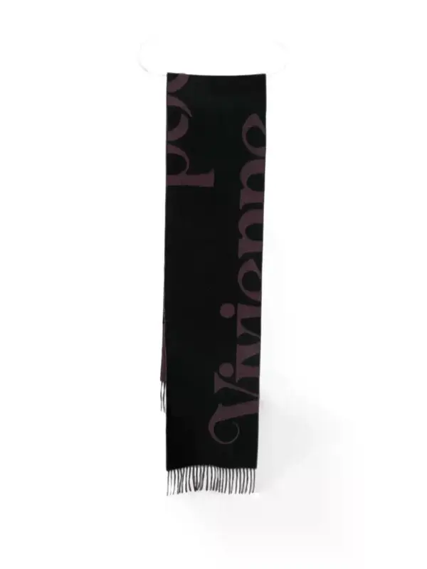 VIVIENNE WESTWOOD Logo-intarsia Fringed Scarf - Black