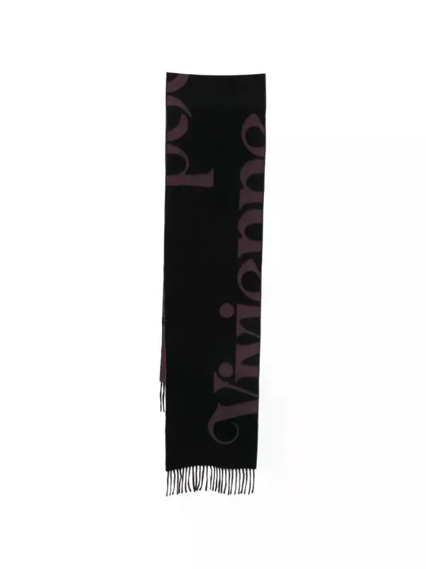 VIVIENNE WESTWOOD Logo-intarsia Fringed Scarf - Black