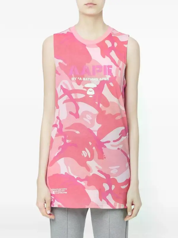 AAPE BY *A BATHING APE Camouflage-print Mesh-tape Tank Top - Pink