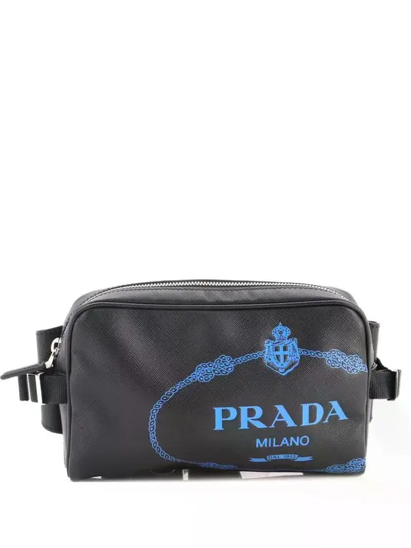Prada Saffiano Leather Logo Waist Bag - Black