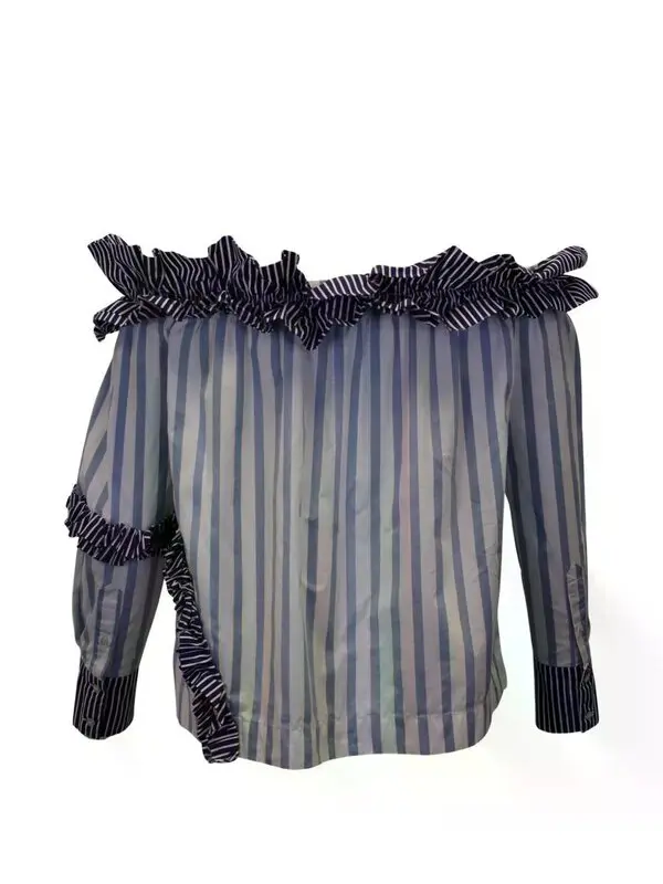 MSGM Ruffled Striped Off-the-shoulder Top