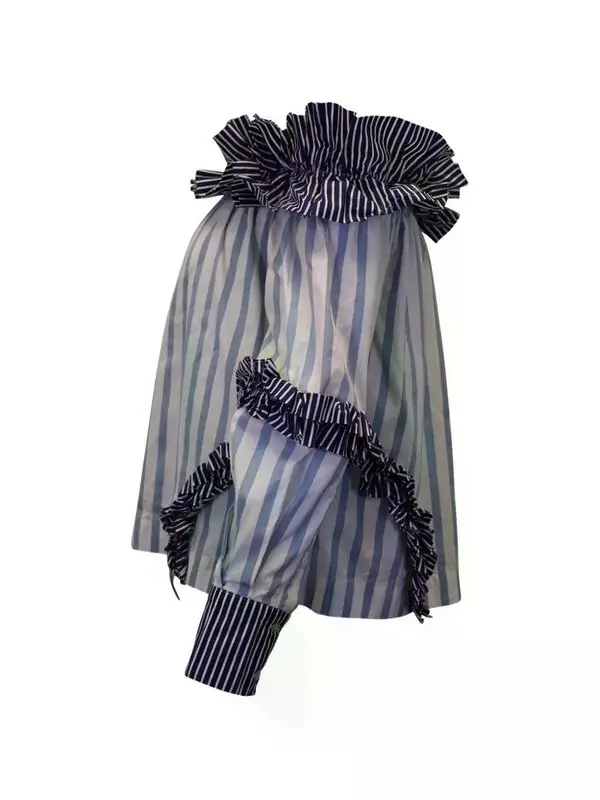 MSGM Ruffled Striped Off-the-shoulder Top
