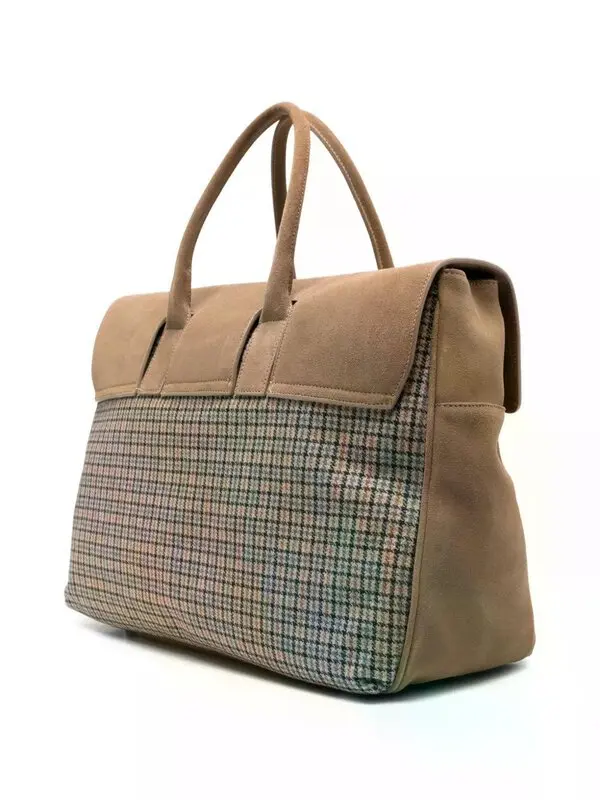 Eleventy Check-pattern Suede-panelled Tote Bag