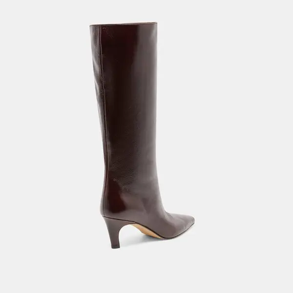 DOLCEVITA Jazmin Knee-high Pointed Toe Kitten Heel Boots - Black Cherry Leather