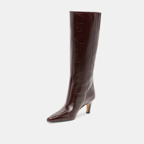 DOLCEVITA Jazmin Knee-high Pointed Toe Kitten Heel Boots - Black Cherry Leather