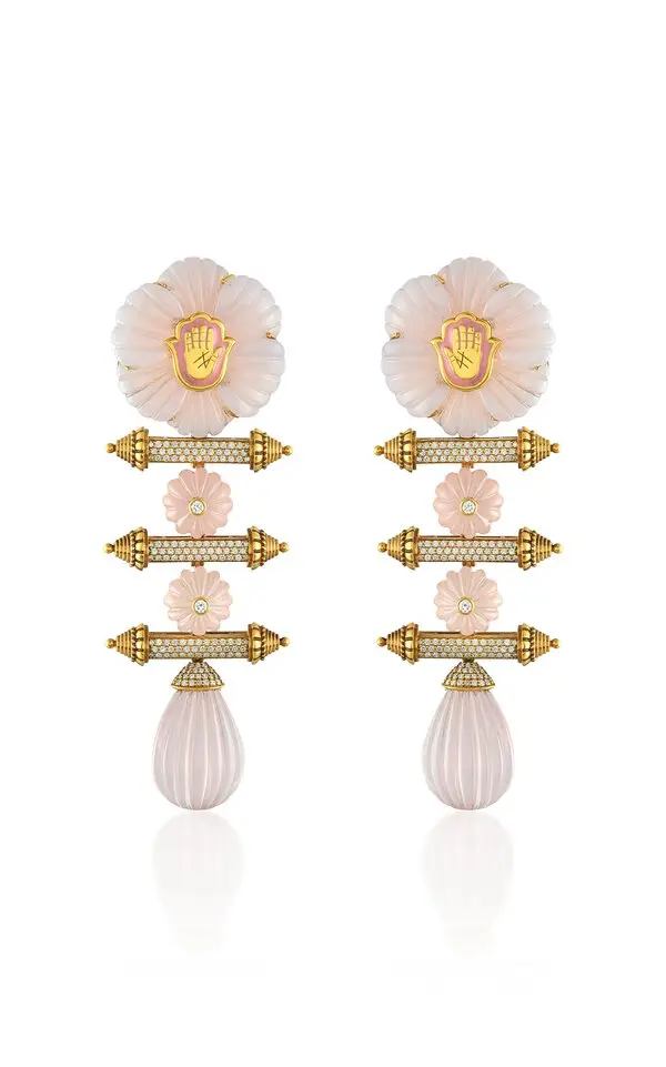 AMRAPALI 18k Yellow Gold Earrings With Rose Quartz And Diamonds