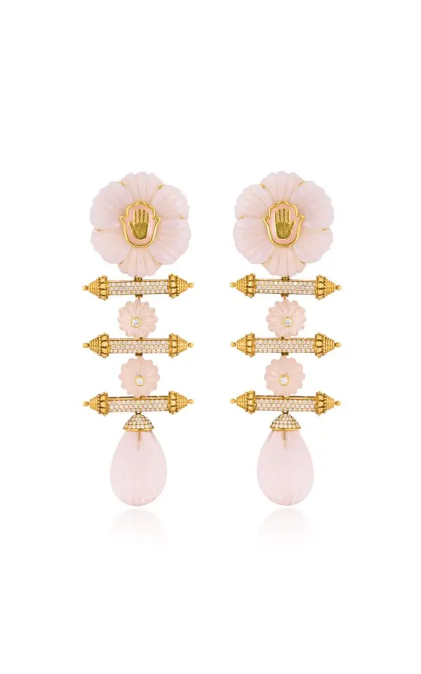 AMRAPALI 18k Yellow Gold Earrings With Rose Quartz And Diamonds