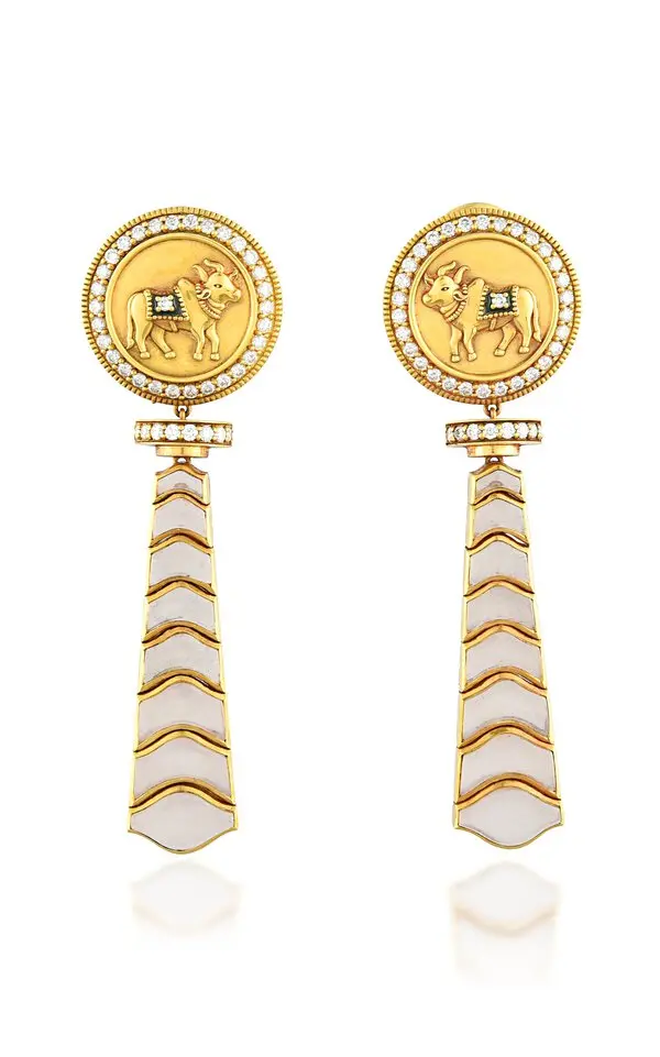 AMRAPALI 18k Yellow Gold Diamond And Rose Quartz Earrings