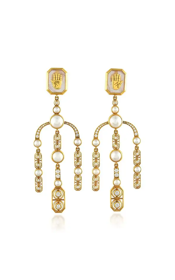 AMRAPALI 18k Yellow Pearl And Diamond Chandelier Earrings