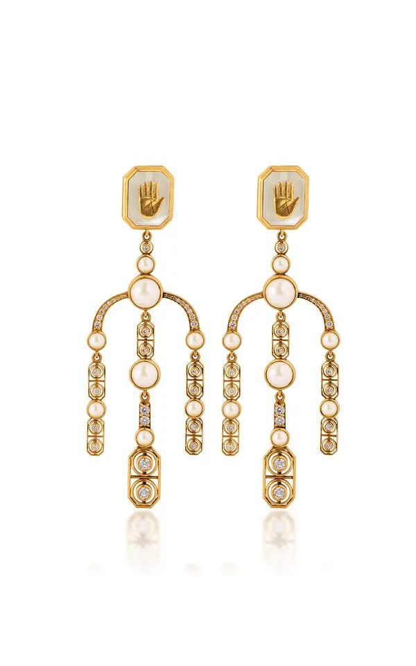 AMRAPALI 18k Yellow Pearl And Diamond Chandelier Earrings