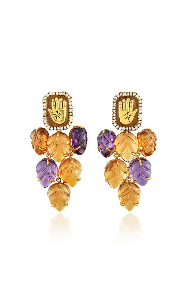 AMRAPALI 18k Yellow Gold Amethyst And Citrine Chandelier Earrings With Diamonds