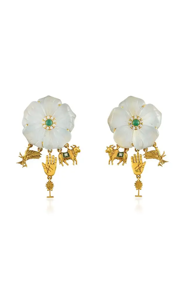 AMRAPALI 18k Yellow Gold Sugar Rush Earrings With Diamond, Emerald, And Chalcedony