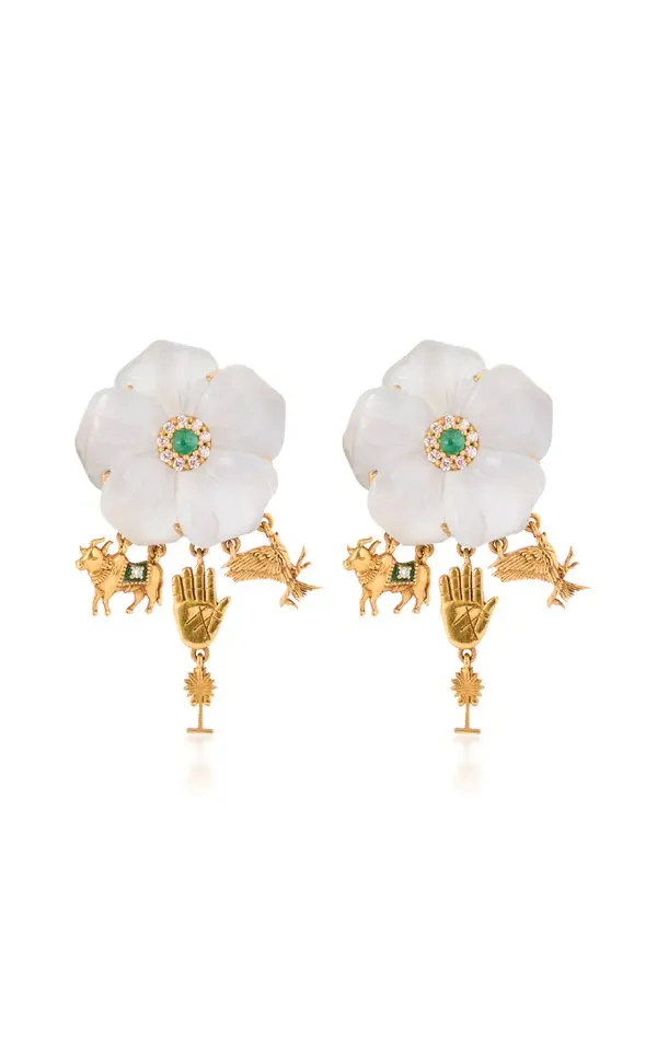 AMRAPALI 18k Yellow Gold Sugar Rush Earrings With Diamond, Emerald, And Chalcedony