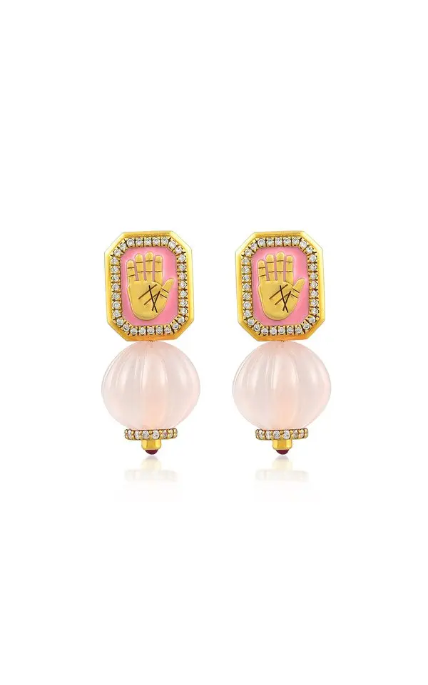 AMRAPALI 18k Yellow Gold Rose Quartz And Diamond Dangle Earrings