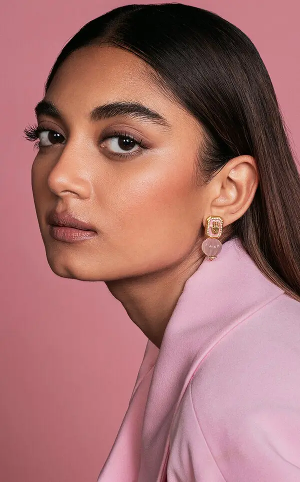 AMRAPALI 18k Yellow Gold Rose Quartz And Diamond Dangle Earrings