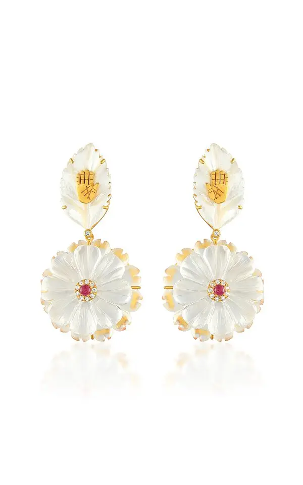 AMRAPALI 18k Yellow Gold Mother Of Pearl And Ruby Dangle Earrings - White