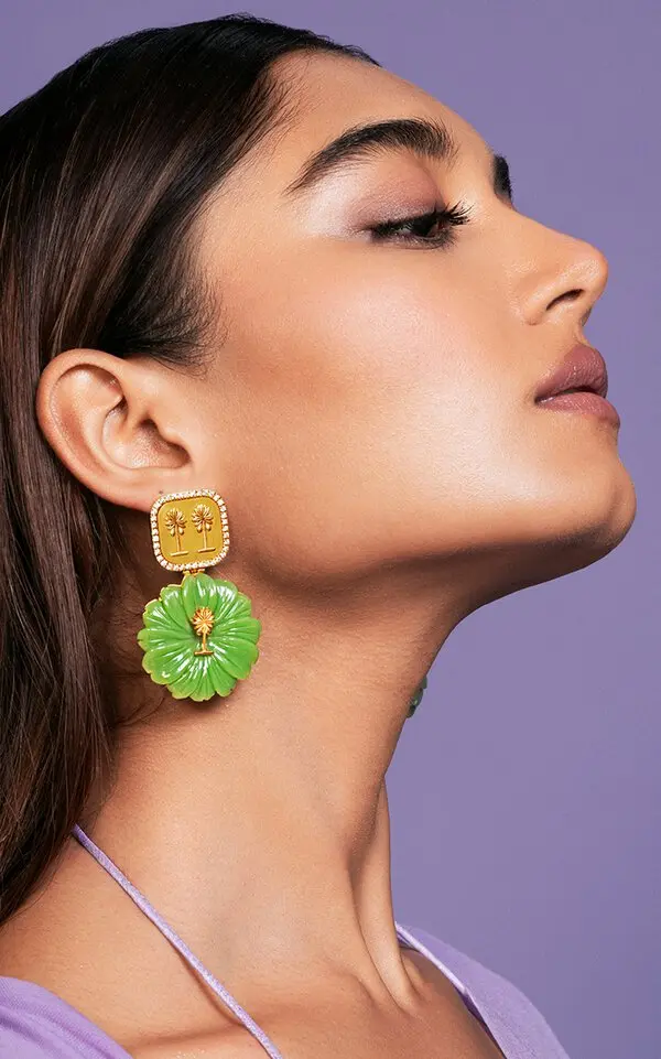 AMRAPALI 18k Yellow Gold Jade And Diamond Drop Earrings